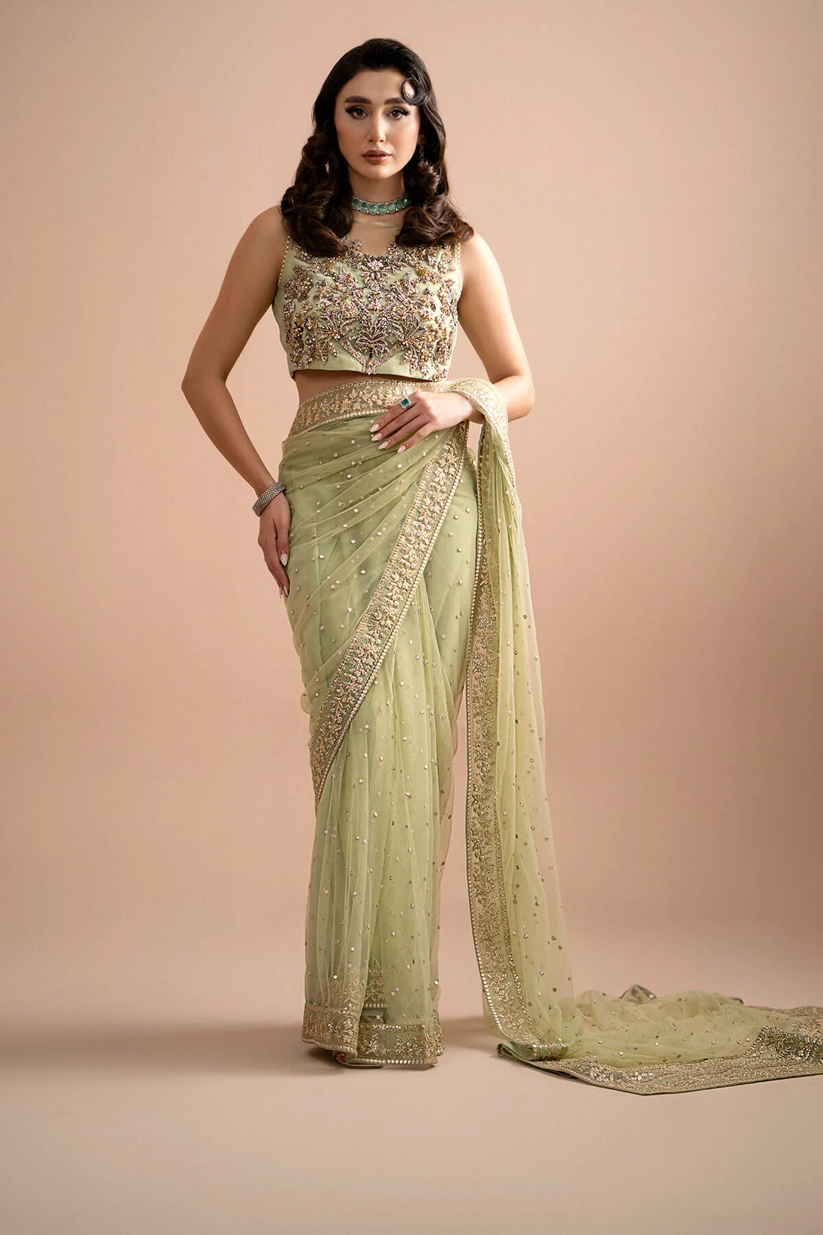 Luxury Work Unstitched Net Wedding Designer Sari with Net Embroidered ...
